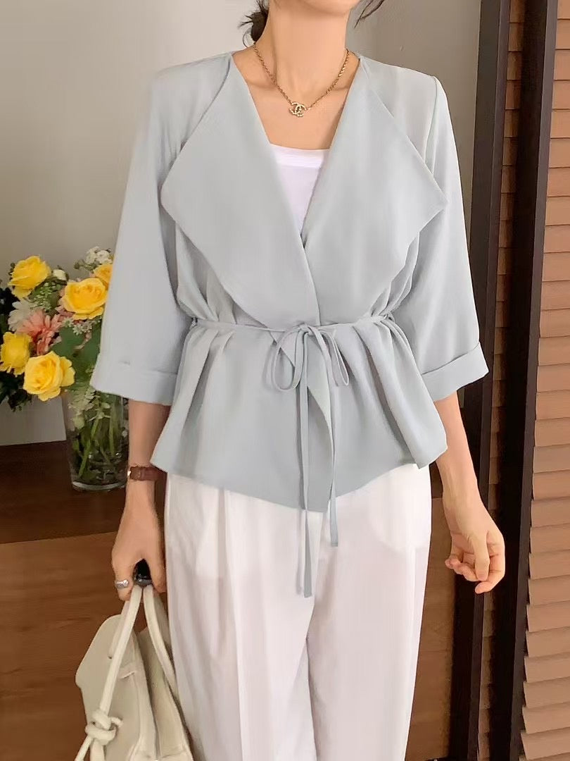 KR直送 綁繩雪紡中袖外套 2色入 S90422 – Stylenana